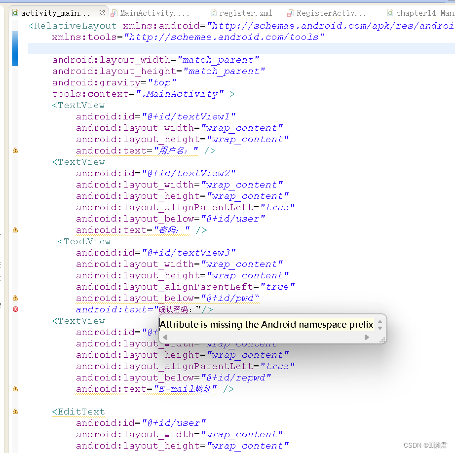 Attribute is missing the Android namespace prefix-CSDN博客