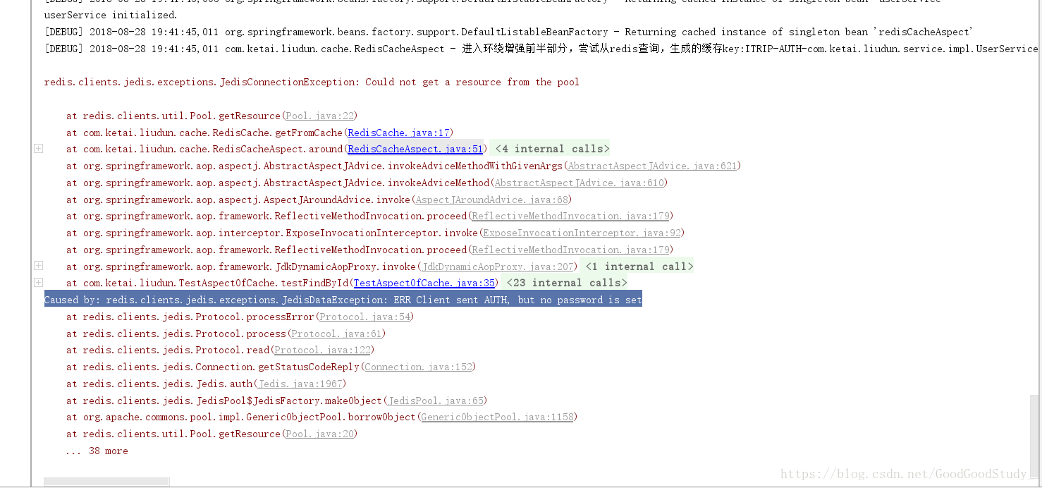 redis.clients.jedis.exceptions.JedisDataException: ERR Client sent AUTH, but no password is set ...