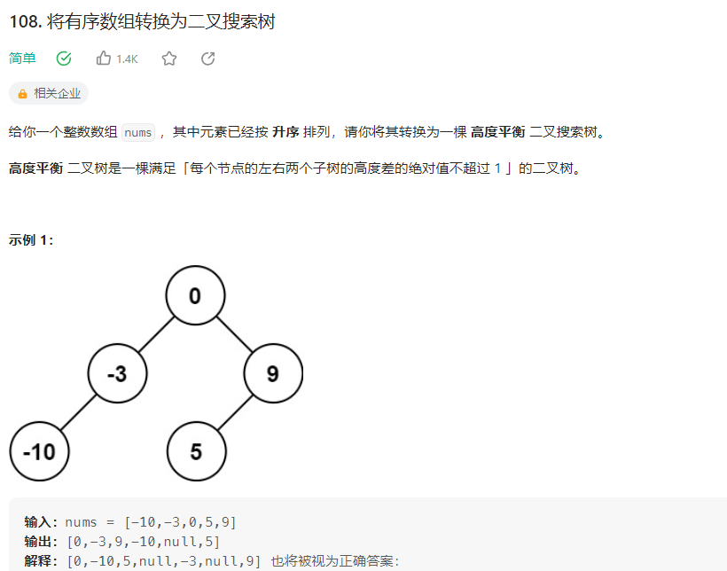 Leetcode每日一练 第108题 将有序数组转换为二叉搜索树 Csdn博客