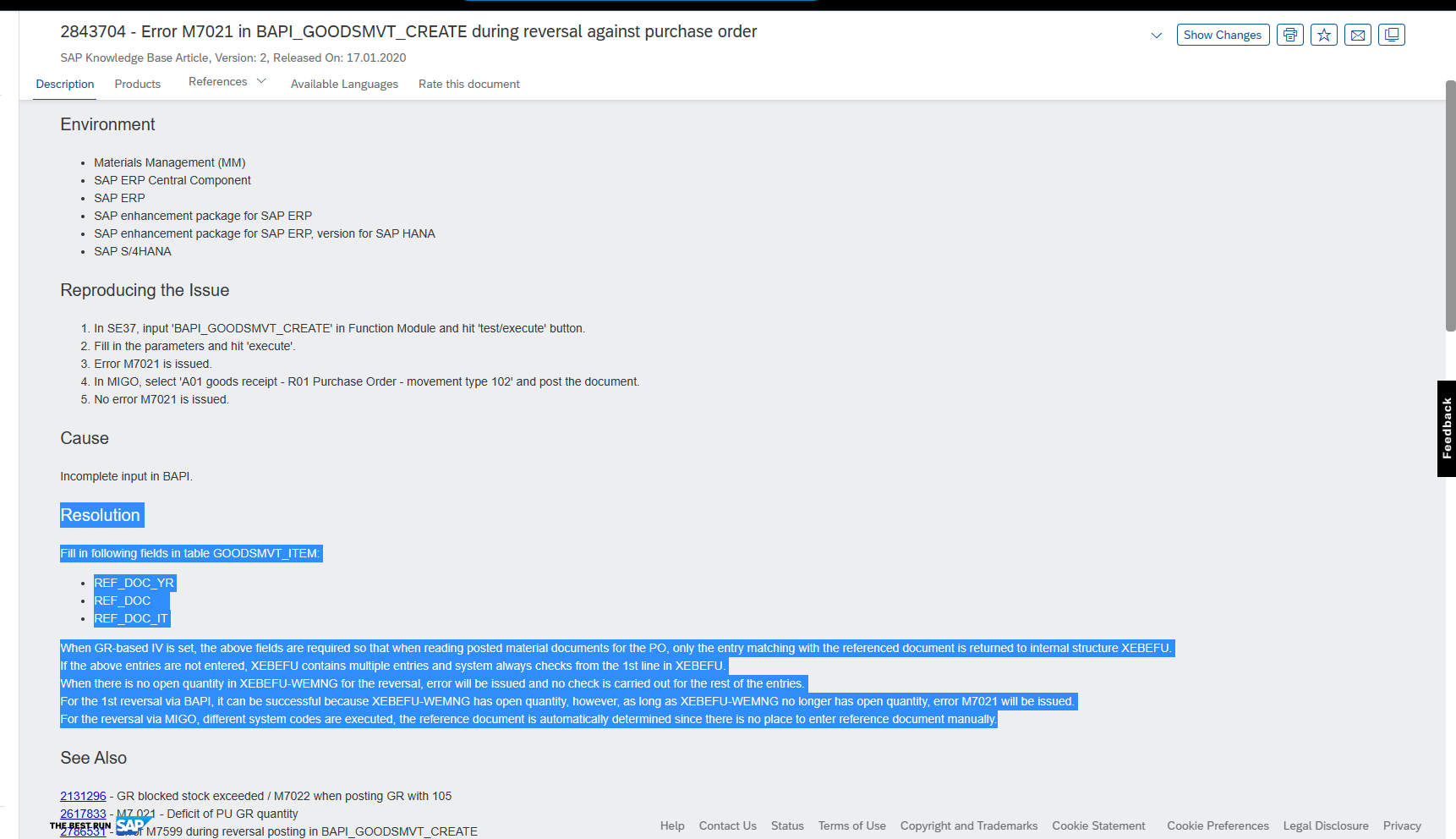 SAP BAPI_GOODSMVT_CREATE 报错M7 021_sap m7021-CSDN博客