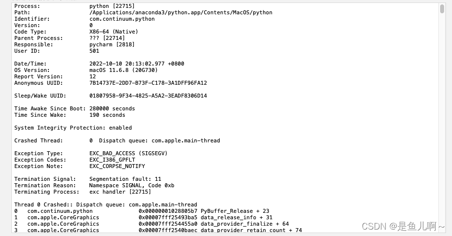 /Applications/anaconda3/bin/python.app: line 3: 17787 Segmentation fault: 11 /Applications ...