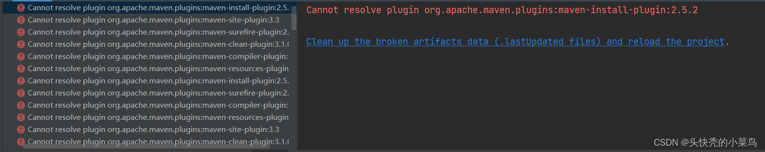 IDEA创建新项目出现错误：Cannot resolve plugin org.apache.maven.pluginsmaven-install-plugin2.5.2_cannot ...