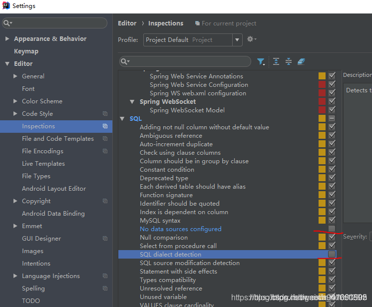 IDEA去掉SQL NO dataSource警告_idea sql文件 报错提示关闭-CSDN博客