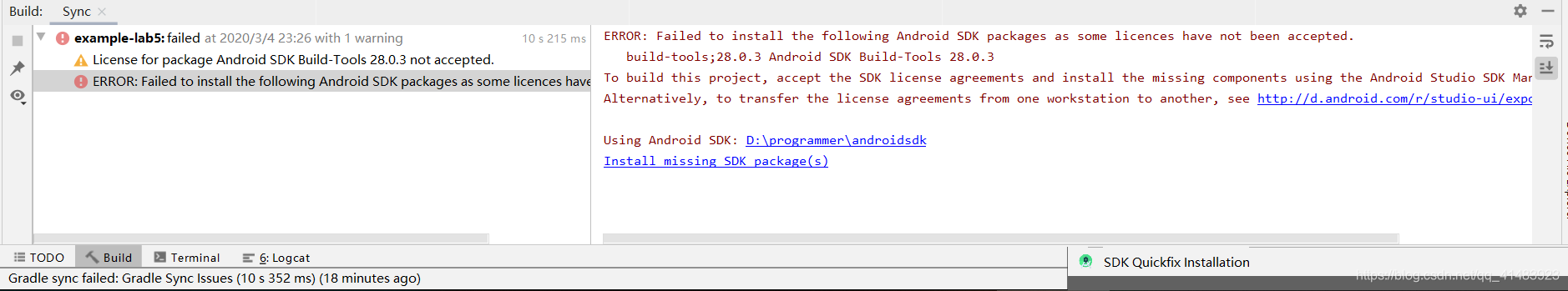 ERROR: Failed to install the following Android SDK packages as some licences have not been ...