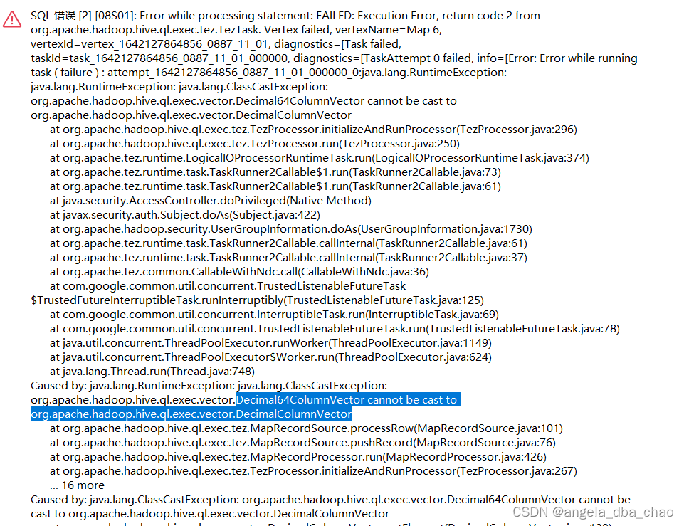 hive_Decimal64ColumnVector cannot be cast to org.apache.hadoop.hive.ql.exec.vector ...