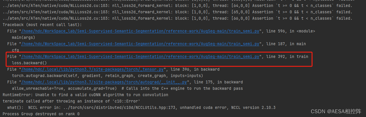../aten/src/ATen/native/cuda/NLLLoss2d.cu:103: nll_loss2d_forward_kernel: block: [1,0,0], thread ...