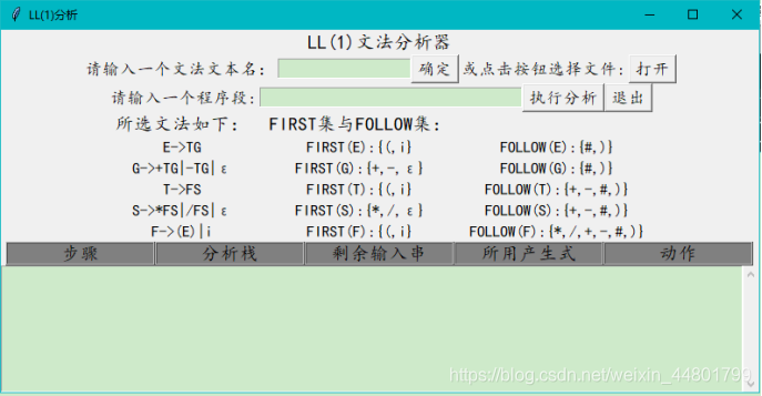 肥工大学编译原理 高分实验（python图形界面实现LL1和LR1文法）_编译原理实验 实验二 ll(1)分析法 python实现-CSDN博客