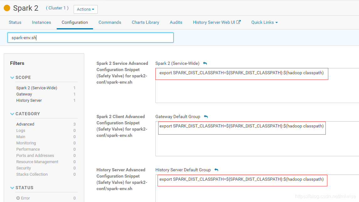 CDH升级Spark2异常java.lang.NoClassDefFoundError: org/apache/hadoop/fs/FSDataInputStream_spark2 ...