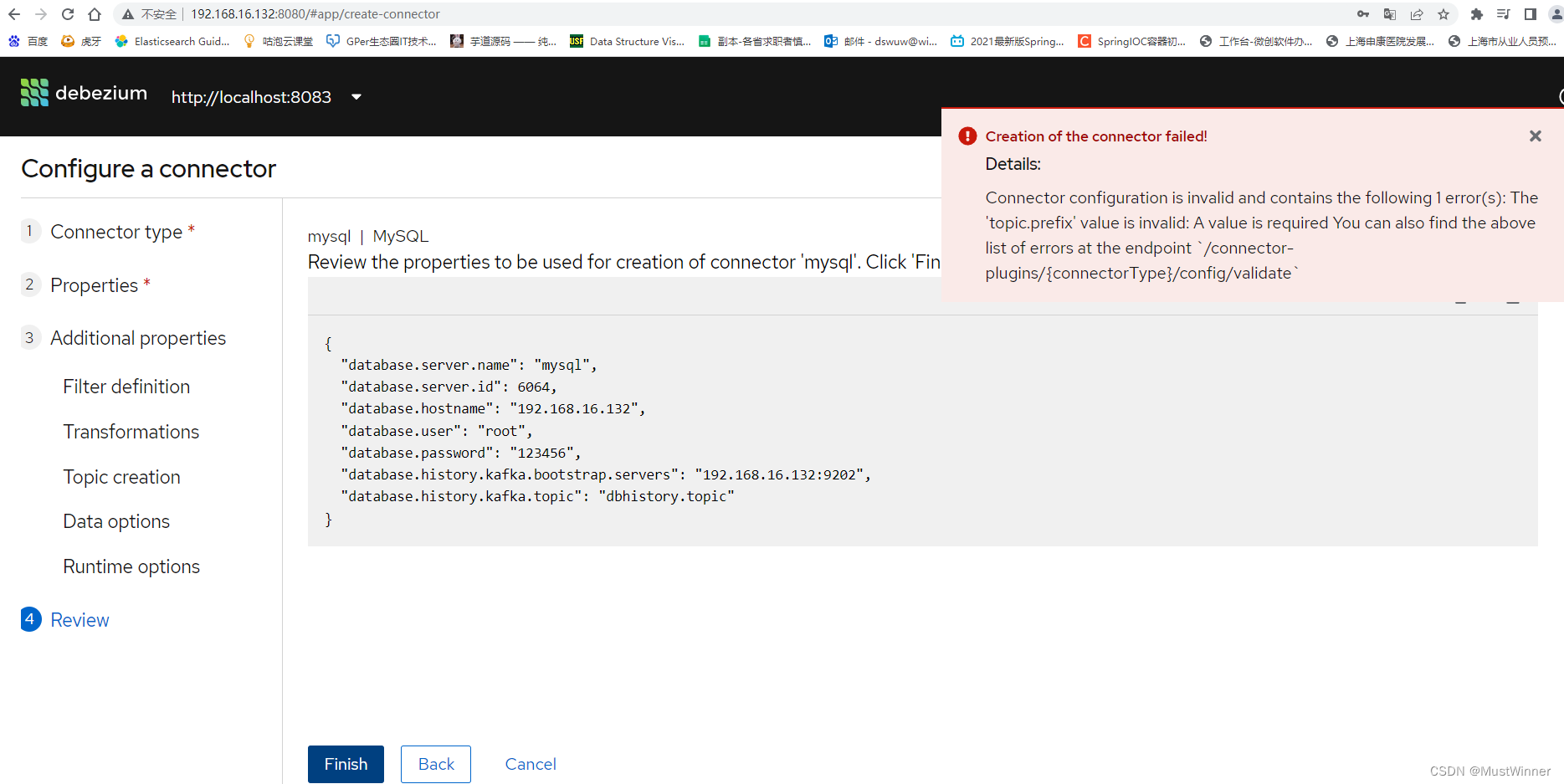 debezium 订阅mysql The ‘topic.prefix‘ value is invalid: A value is required_connector ...