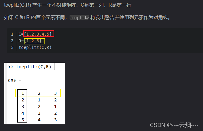 toeplitz matlab函数及非对称脱普利兹矩阵_matlab toeplitz函数-CSDN博客