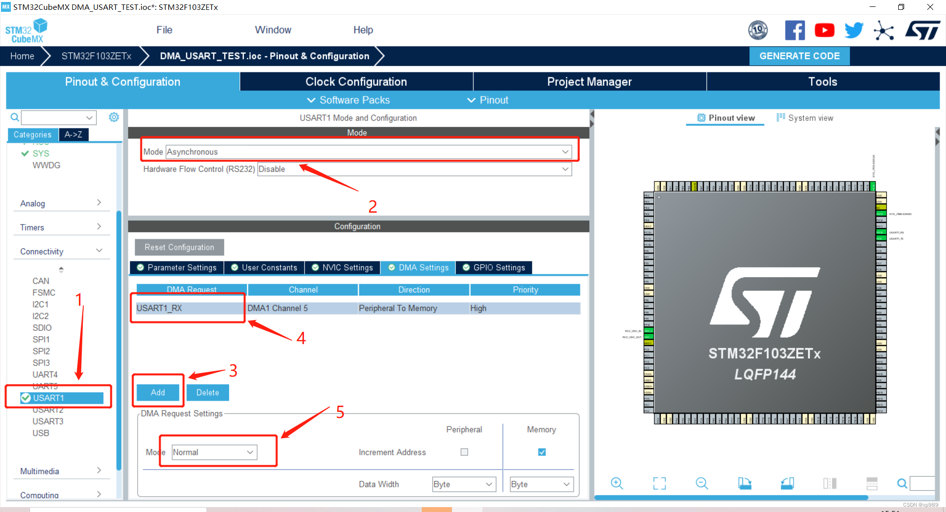 【笔记】STM32CubeMx+串口空闲中断+DMA——利用函数HAL_UARTEx_ReceiveToIdle_DMA实现不定长数据接收——STM32F103ZET6（匿名上位机/助手基本 ...