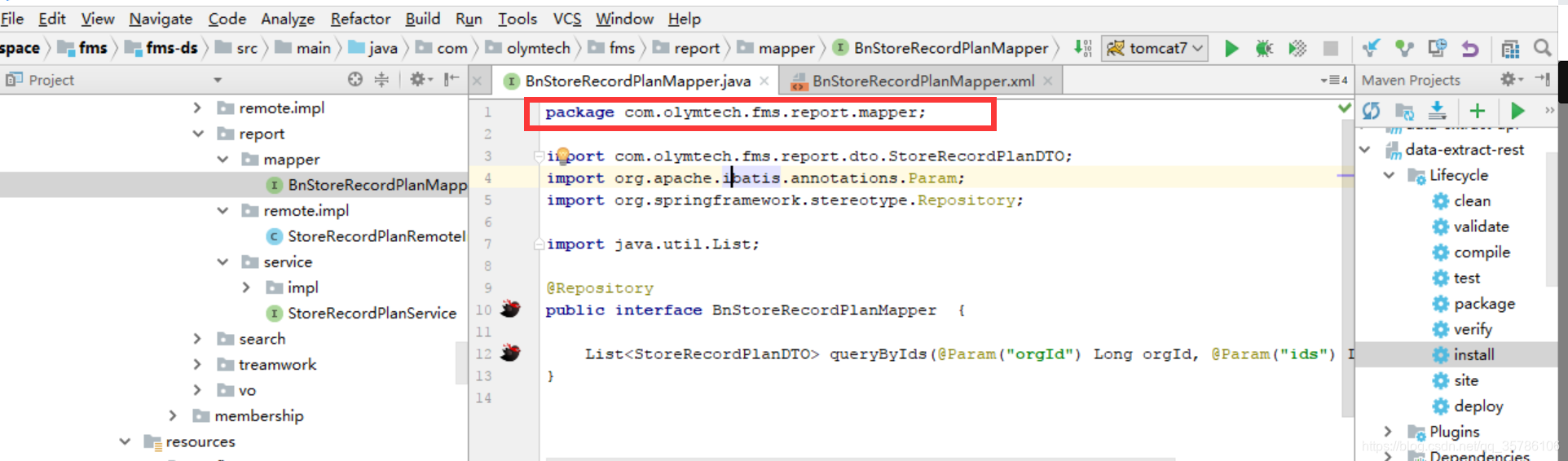 org.apache.ibatis.binding.BindingException: Invalid bound statement (not found): com.olymtech ...