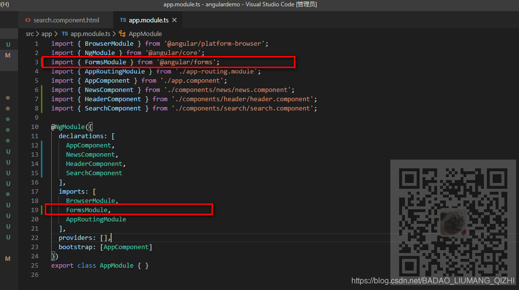 Angular中提示:Can't bind to 'ngModel' since it isn't a known property of 'input'-CSDN博客