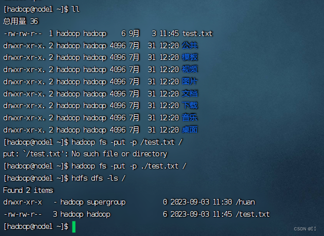 Hadoop之HDFS使用命令(常用)_在hadoop ha集群启动后,在任意节点出操作hdfs文件系统至少4个命令,如创建目录,文-CSDN博客