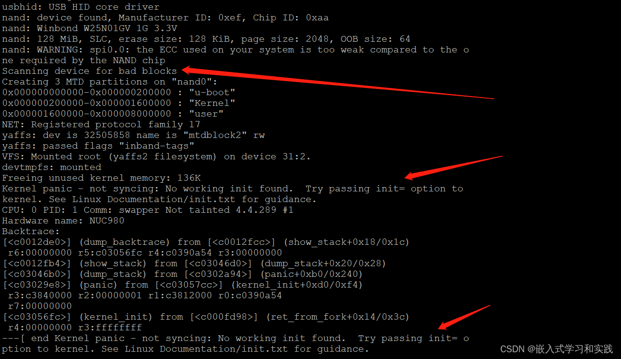 nuc980 linux启动报错，提示 Scanning device for bad blocks 以及 not syncing: No working init found.-CSDN博客