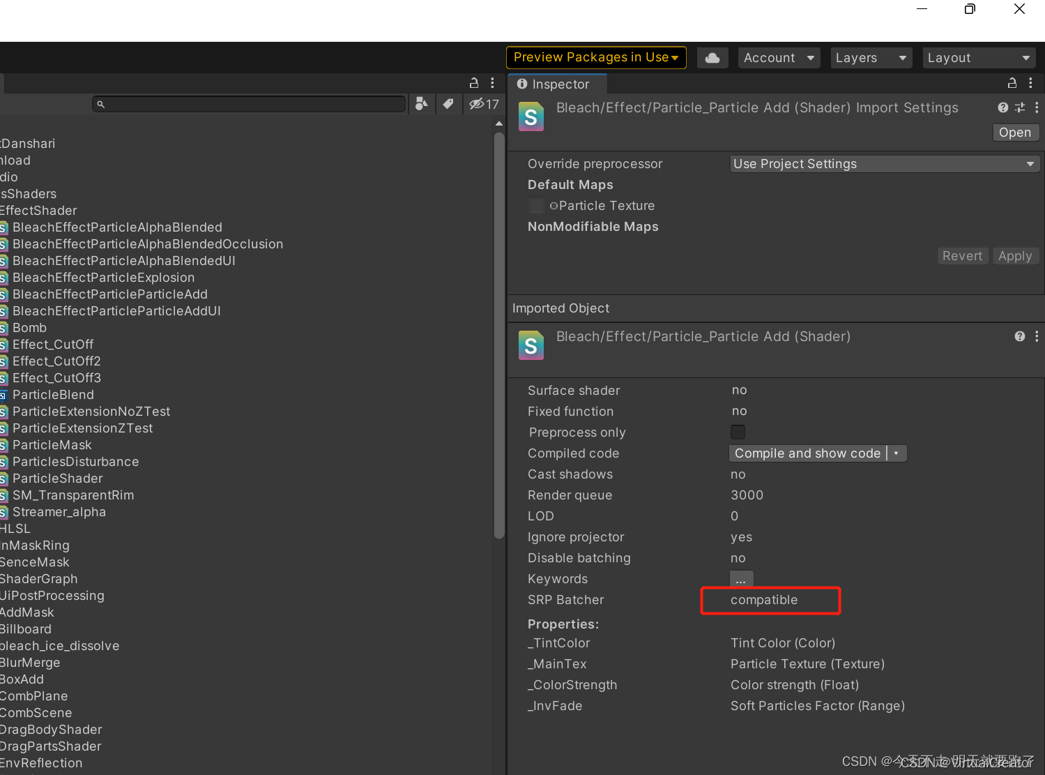 Unity URP shader 出现 SRP Batcher 为 not compatible时 渲染性能下降的处理办法_material property is found in ...