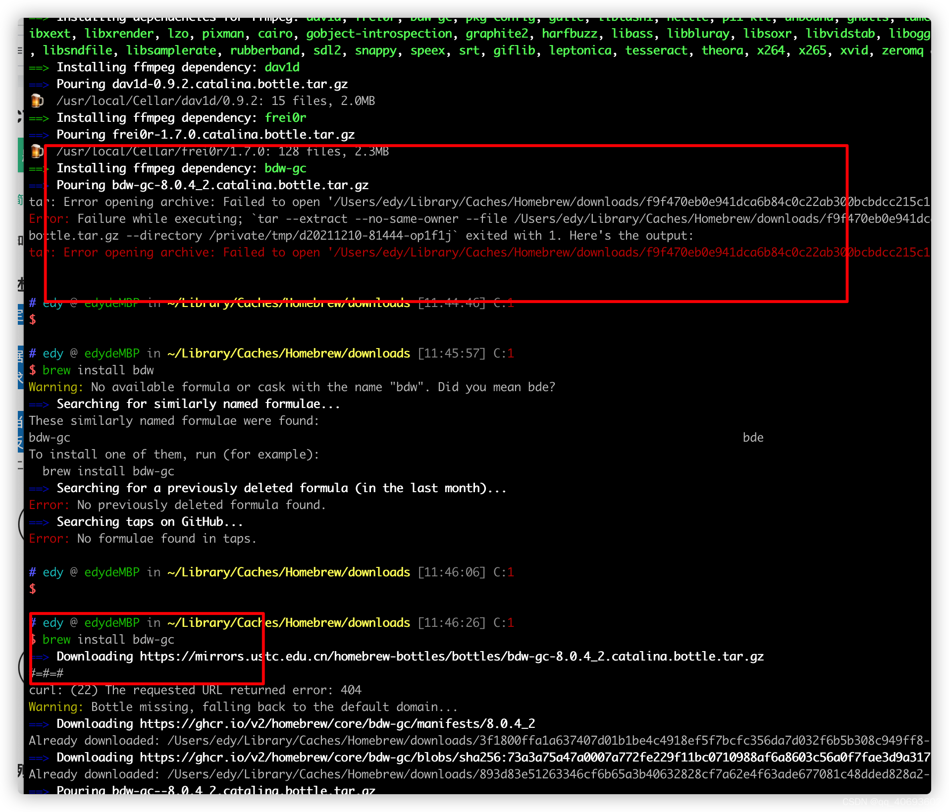 brew install ffmpeg 报错_无法写入 “ffmpeg-2.5.3.tar.bz2” (success)。 tar: error -CSDN博客