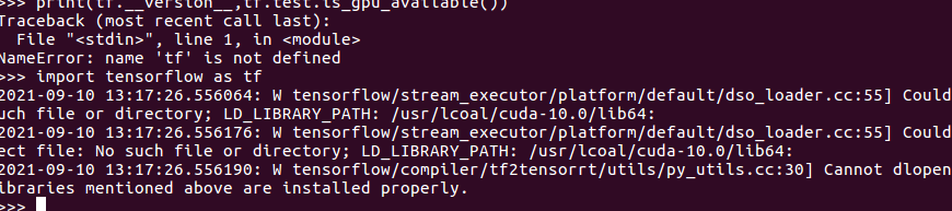 完美解决TensorFlow-gpu报错问题Could not load dynamic library ‘libnvinfer.so.6 ...