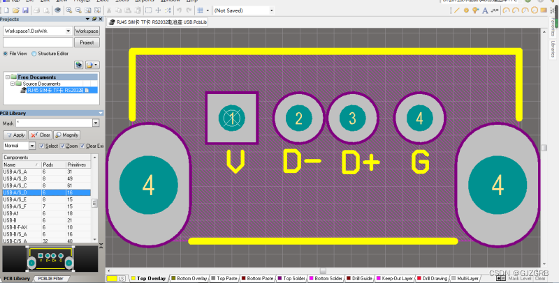 MINI MICRO A型B型D型USB type-c母座 USB 封装库Altium库 AD元件库（ PCB封装库）_micro usb母座 ...