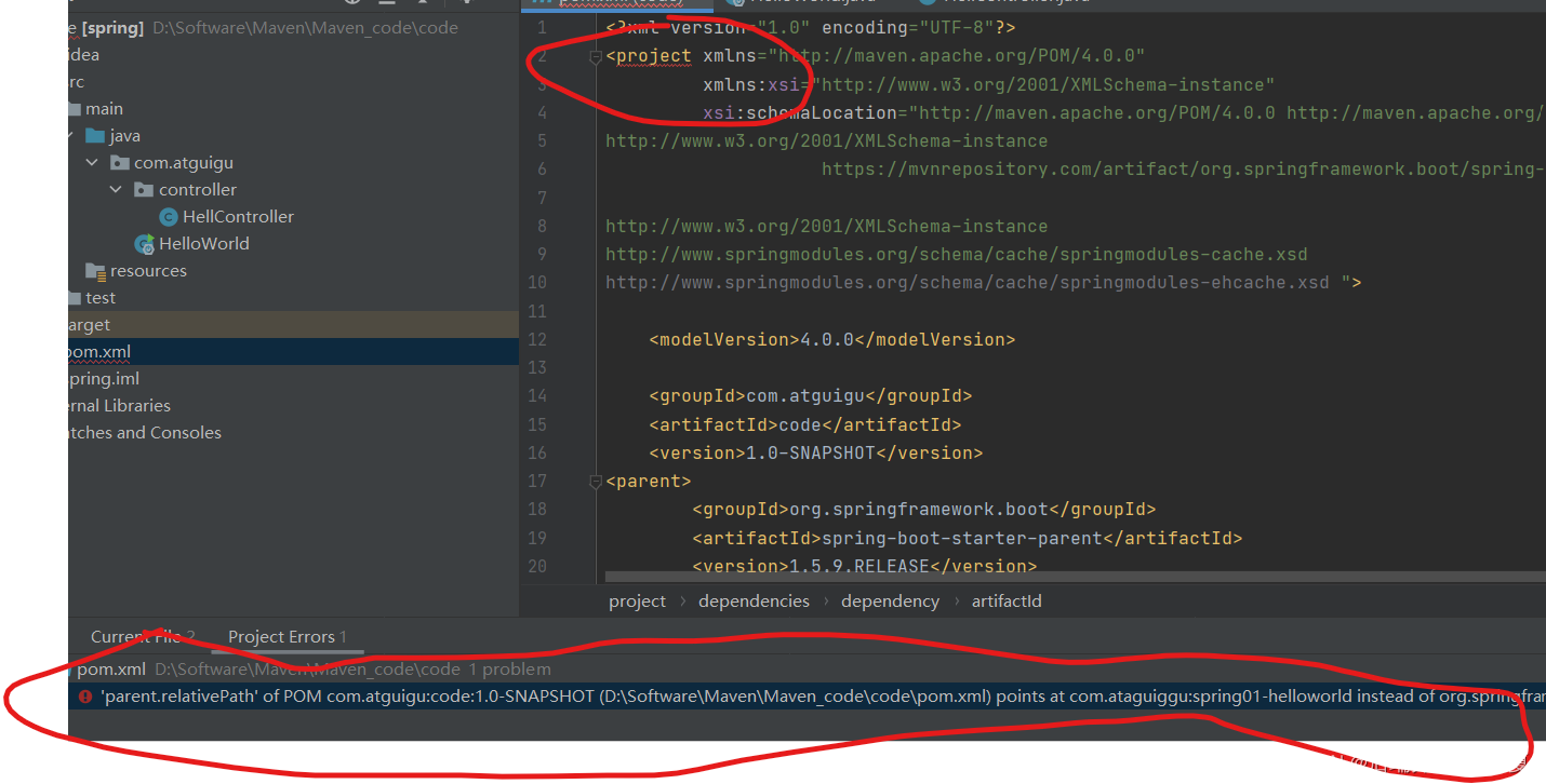 ‘parent.relativePath‘ of POM com.atguigu:code:1.0-SNAPSHOT (D:\Software\Maven\Maven_code\code ...