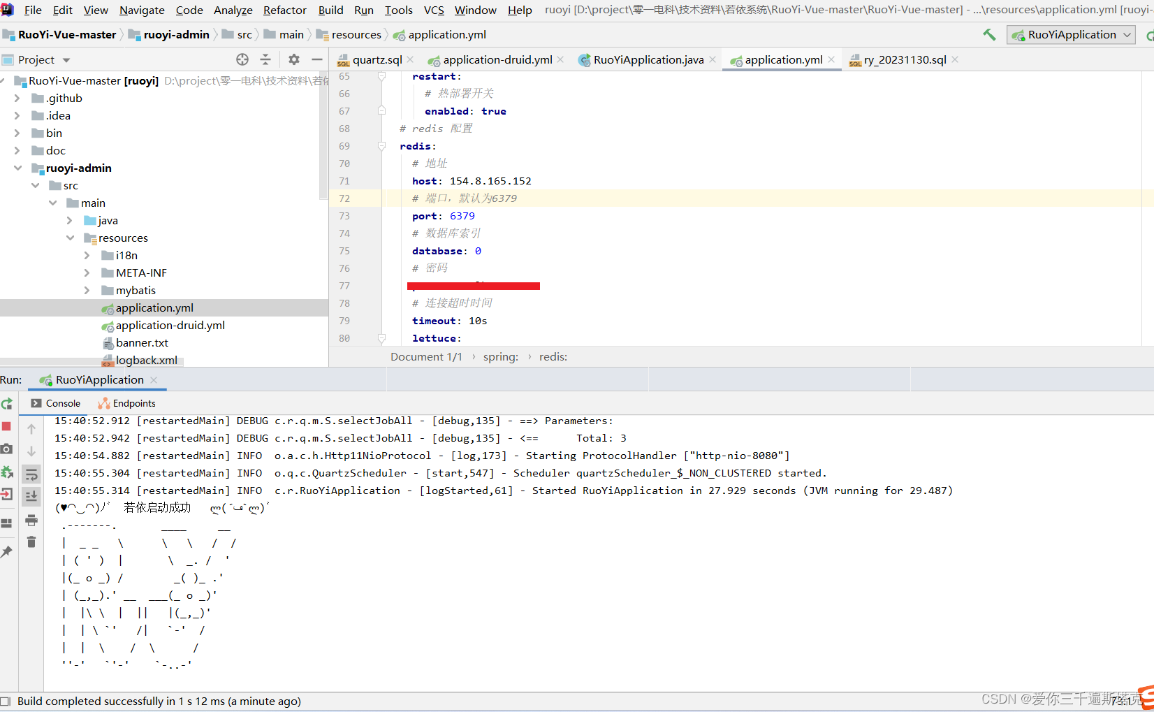 The last packet sent successfully to the server was 0 milliseconds ago. 若依修改，redis中的主机忘记修改_ruoyi ...