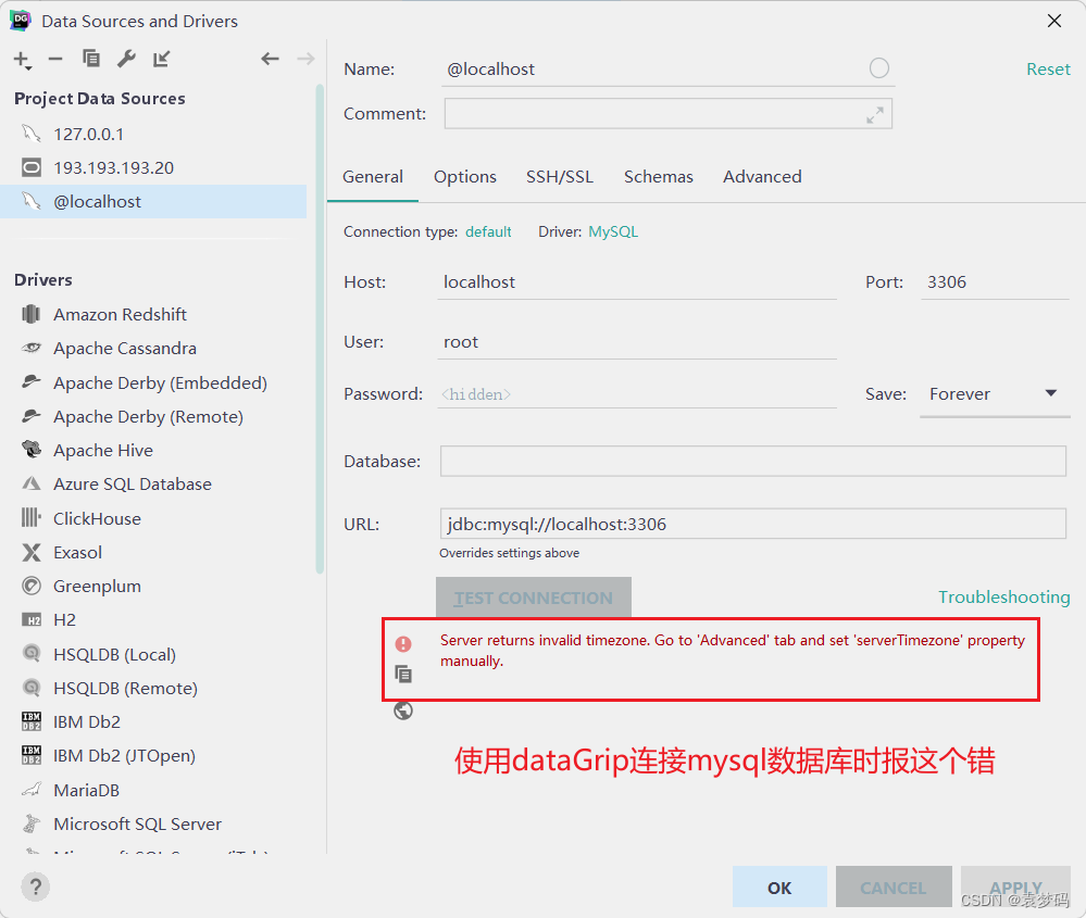 Server returns invalid timezone. Go to ‘Advanced‘ tab and set ‘serverTimezone‘ property manually ...