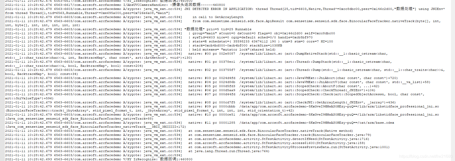 JNI DETECTED ERROR IN APPLICATION: thread Thread[25,tid=6603,Native,Thread*=0xcc8dbc00,peer ...