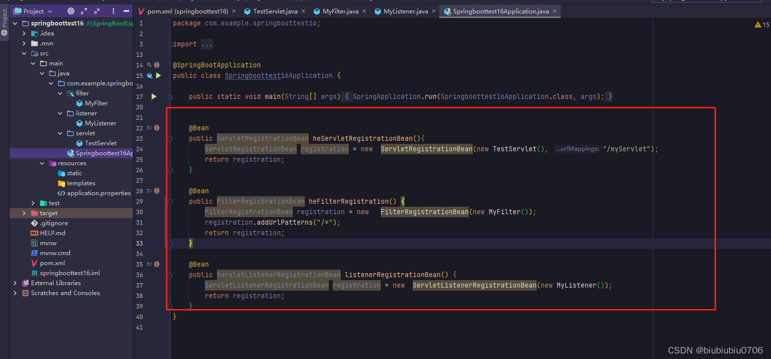 SpringBoot中使用Servlet,Filter,Listener,拦截器_servlet拦截器作业-CSDN博客