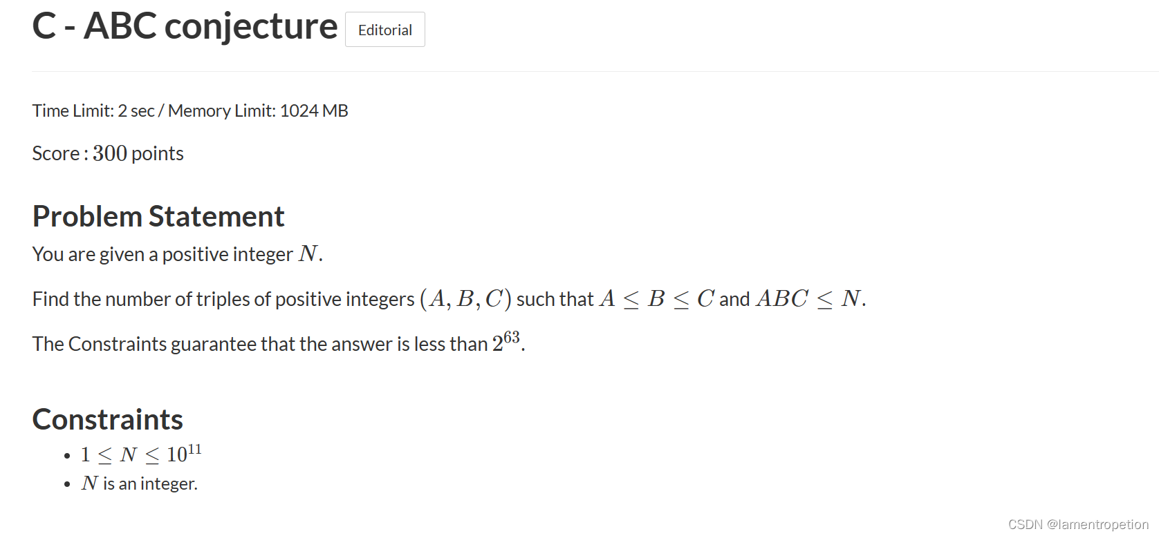 ABC227 C - ABC conjecture_[abc227c]题解-CSDN博客