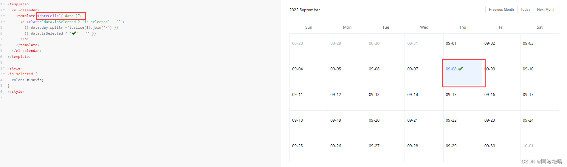element-plus，el-calendar日历组件使用#date-cell插槽无效、不生效_el-calendar 多选-CSDN博客