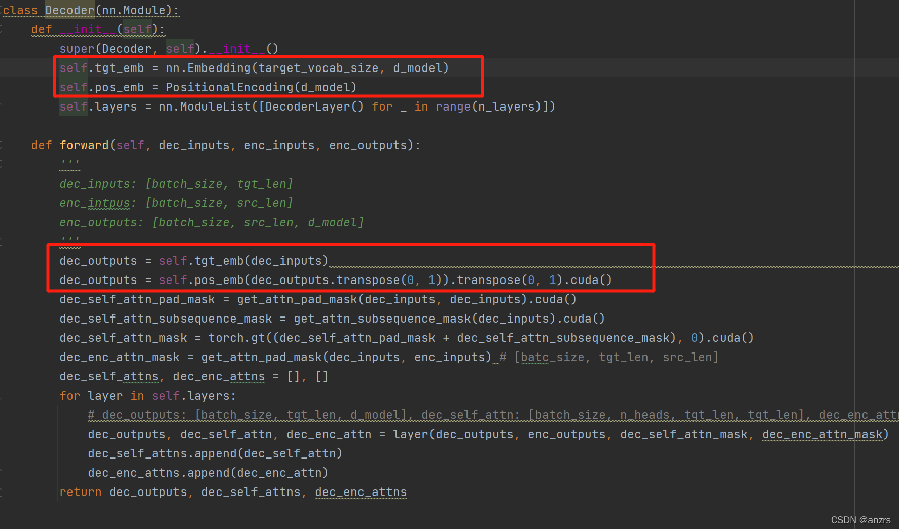 Transformer pytorch 代码解读（3）Decoder_transformer pytorch的decoder-CSDN博客