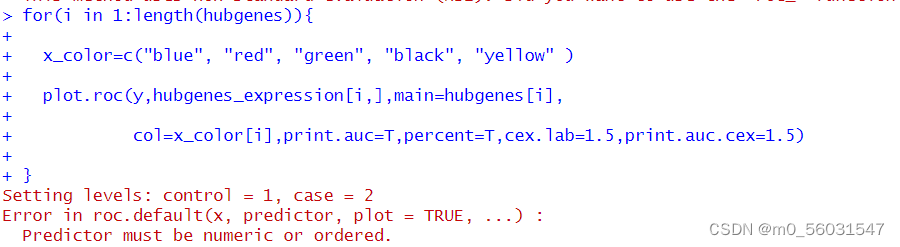 Error in roc.default(x, predictor, plot = TRUE, ...) : Predictor must be numeric or ordered.-CSDN博客