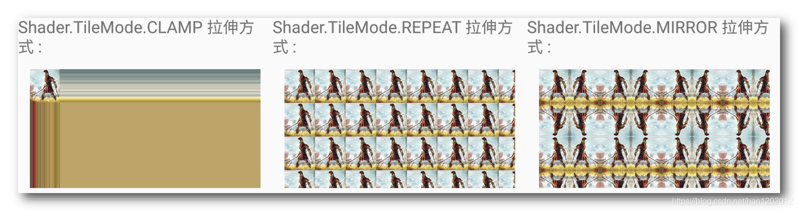 【Android 应用开发】Paint 渲染 之 BitmapShader 位图渲染 ( 渲染流程 | CLAMP 拉伸最后像素 | REPEAT 重复绘制图片 | MIRROR 绘制反向图片 ...