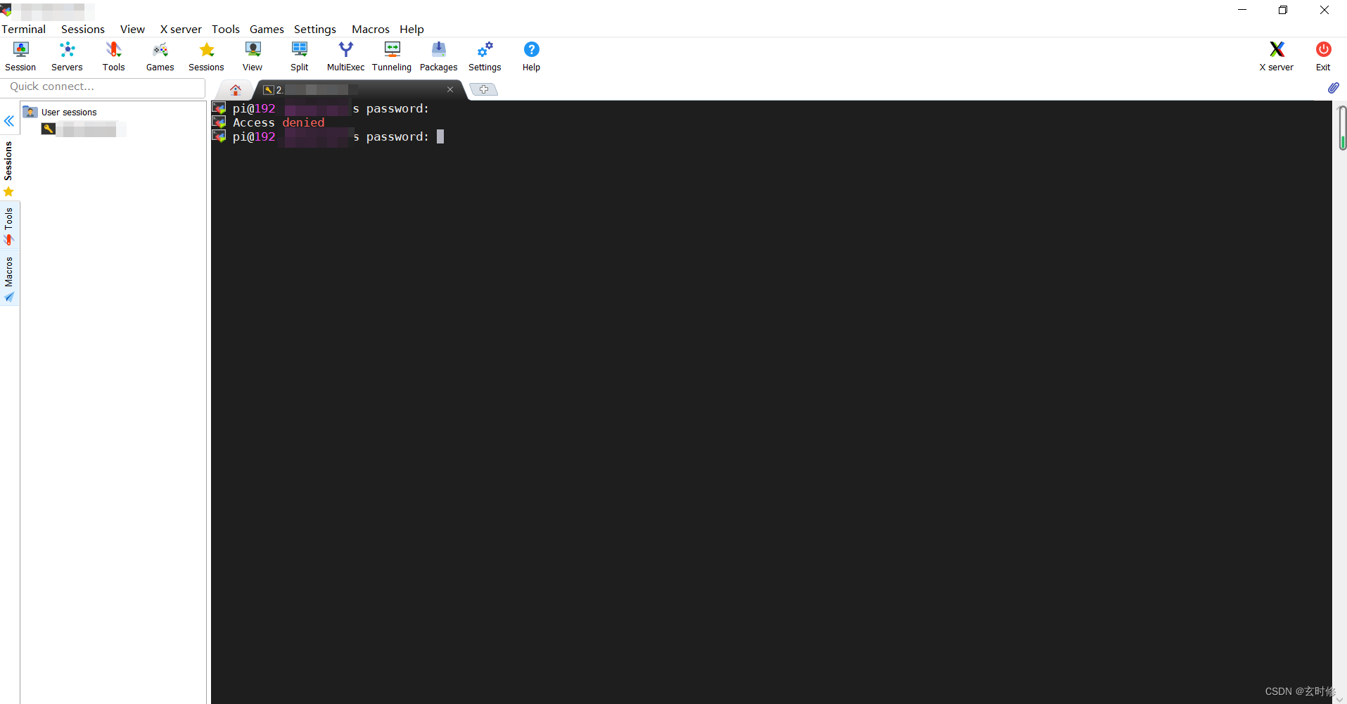 树莓派首次SSH远程登录，PuTTy、MobaXterm出现Access denied_ssh -p 可以登录 putty登录不了-CSDN博客