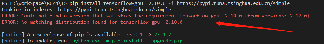 【已解决】【Tensorflow2.12.0版本以后合并CPU和GPU版】Tensorflow-gpu==2.12.0 安装失败解决办法_expected end or semicolon ...