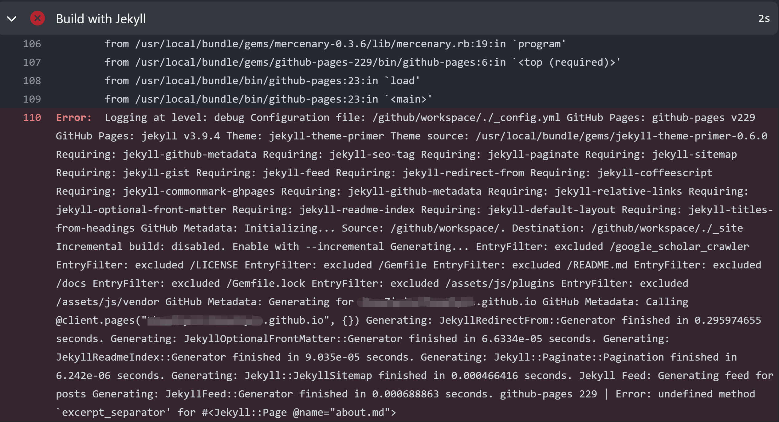【Github】Github Page push 时报错 Error: Logging at level: debug Configuration file: /github ...