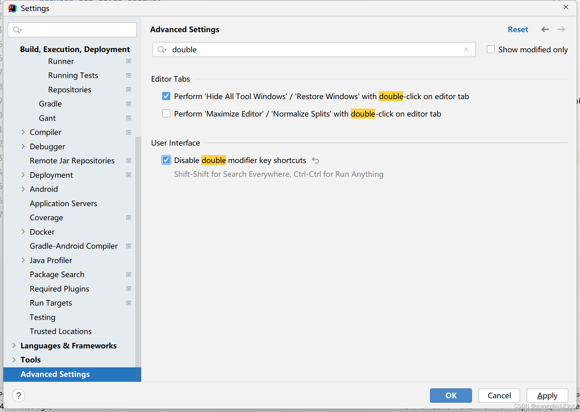 取消/开启idea双击shift操作_idea双击shift没反应-CSDN博客
