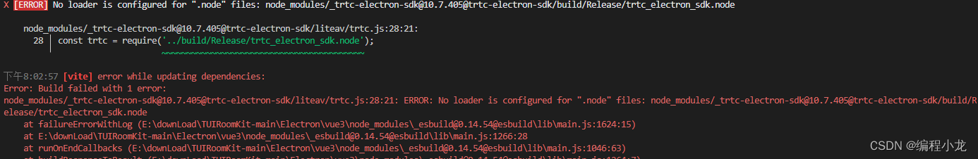 No loader is configured for “.node“ files: node_modules/_trtc-electron-sdk@10.7.405@trtc ...