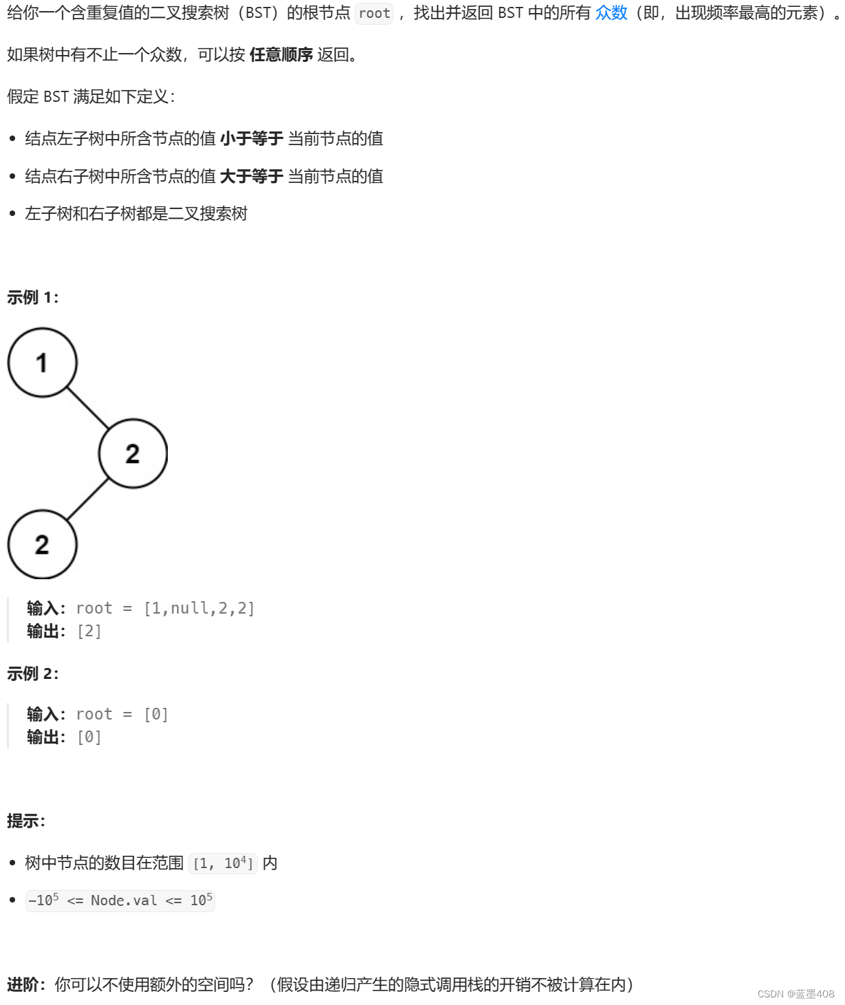 力扣刷题记录（4）：LeetCode:530、501、236-CSDN博客