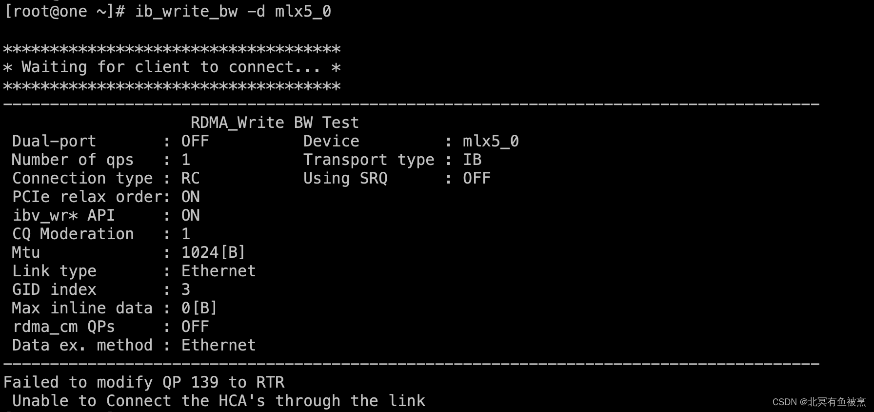 【报错处理】ib_write_bw执行遇到Failed to modify QP 358 to RTR原因与解决办法？_unable to connect the hca's through ...