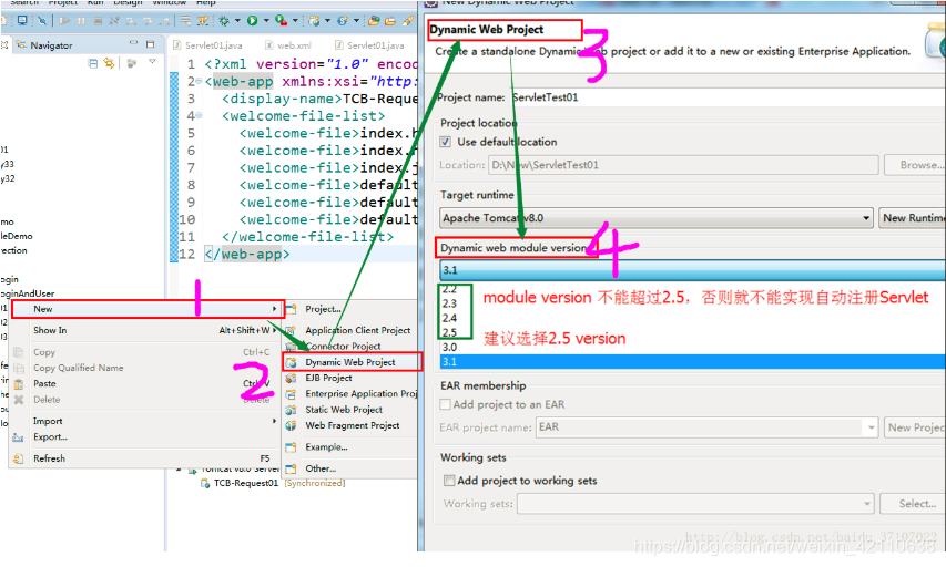 Eclipse自动注册Servlet：web.xml注册和@Servlet注解_dynamic web module version选多少-CSDN博客