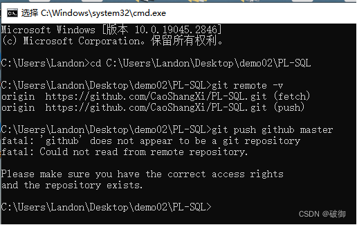 fatal: ‘github‘ does not appear to be a git repositoryfatal: Could not read from remote ...