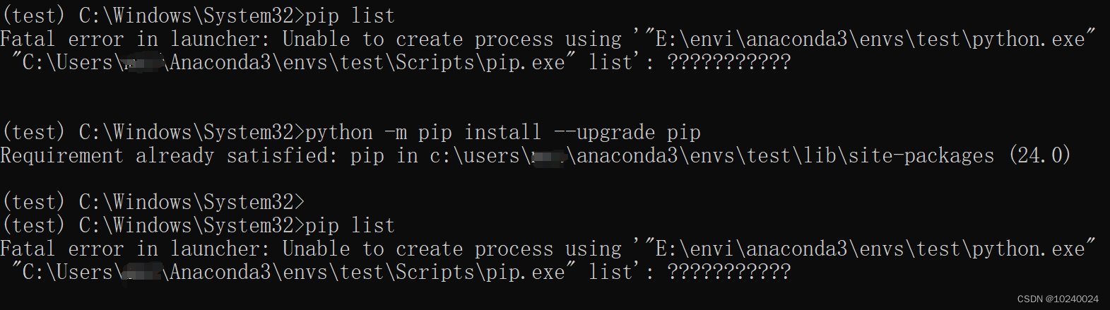 pip list报错：Fatal error in launcher: Unable to create process using_pip ...