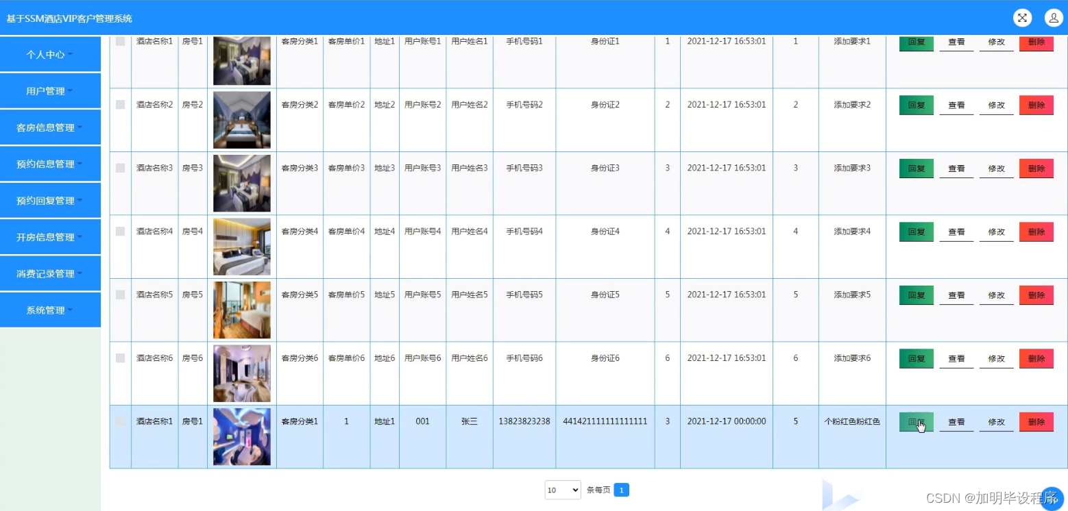 基于SSM酒店VIP客户管理系统(JSP+java+springmvc+mysql+MyBatis)_java vip系统-CSDN博客