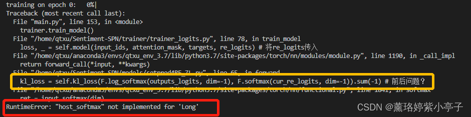 运行报错：“RuntimeError: “host_softmax“ not implemented for ‘Long‘”_max runtime error-CSDN博客
