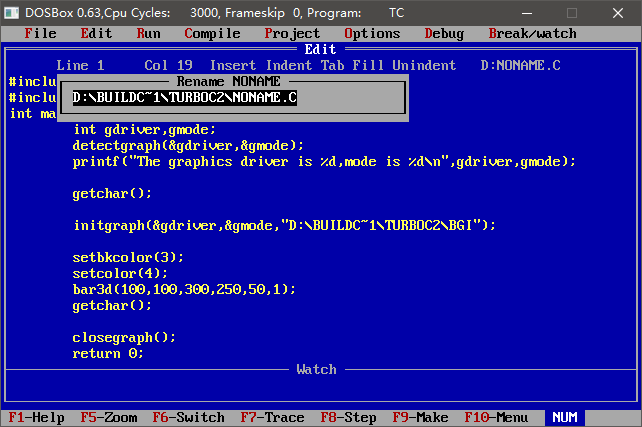 使用DOSBOX运行TurboC2，TC2使用graphics库绘图_dosbox turbo-CSDN博客