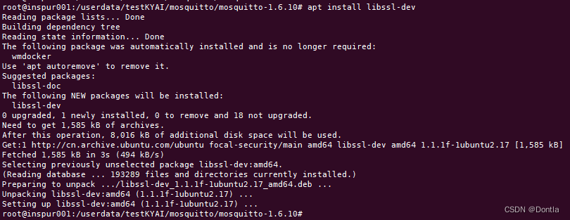 编译mosquitto客户端报错：fatal error: openssl/opensslconf.h: No such file or directory（需要安装开发包：libssl ...