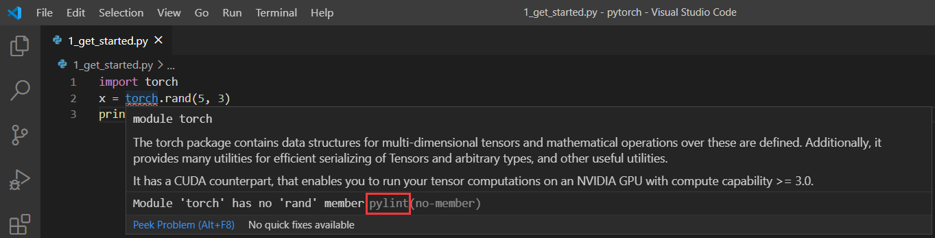 解决vscode中使用pytorch时pylint报错module Torch Has No Xxx Member Vscodeunable
