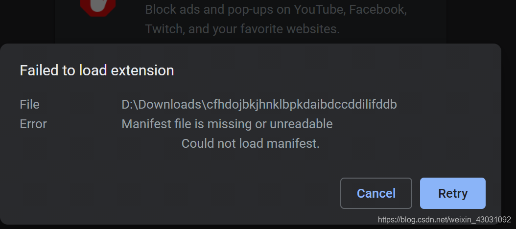 解决Chrome插件安装时报错:“Manifest file is missing or unreadable“_manifest file is missing or unreadable ...