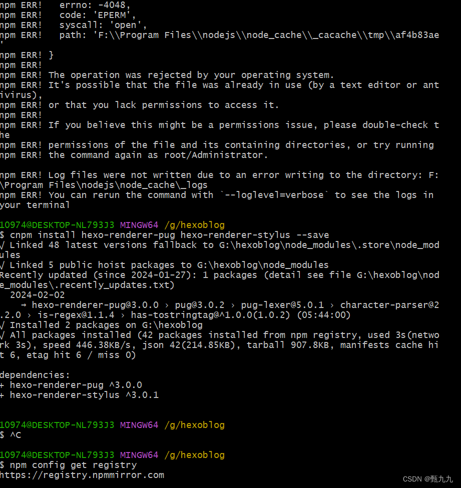npm安装失败原因_npm install hexo-renderer-pug hexo-renderer-stylus-CSDN博客